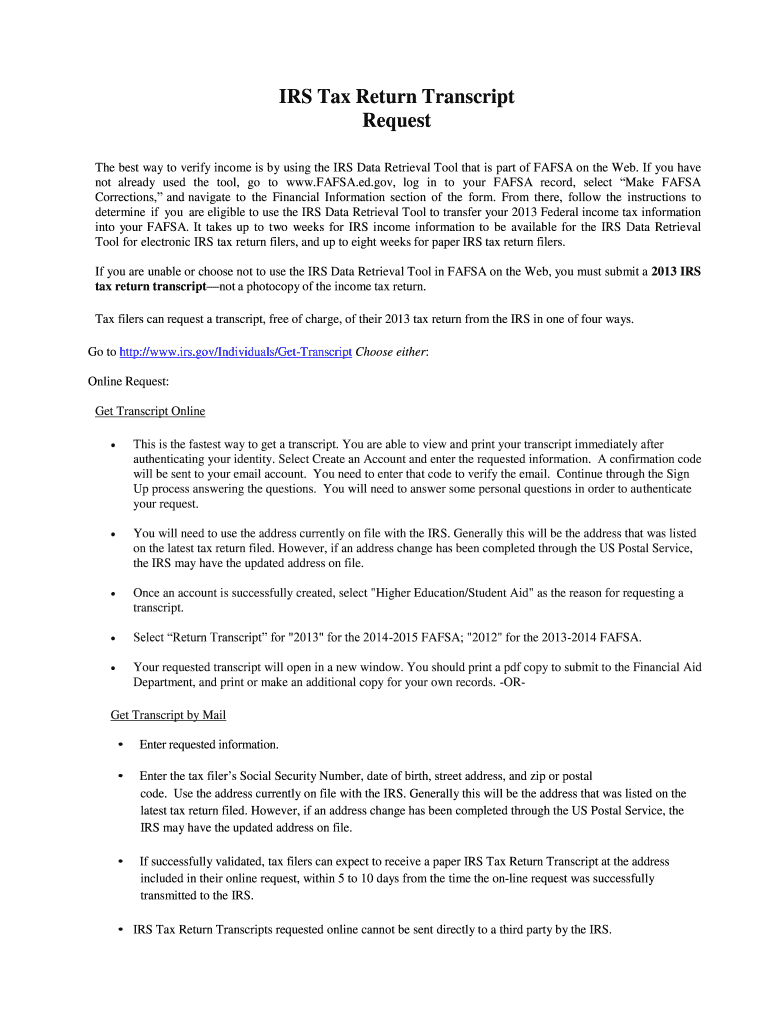 Fillable Online miracosta IRS Tax Return Transcript Instructions ...