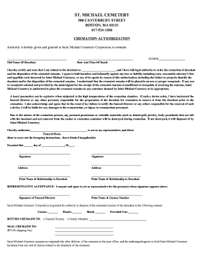 Fillable Online Crematory Authorization To Cremate Form Fax Email Print ...