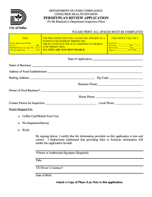 Fillable Online Kiosk Application/Plan Review - City of Dallas Fax ...