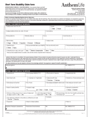 Anthem Short Term Disability Claim Form - Fill Online, Printable ...