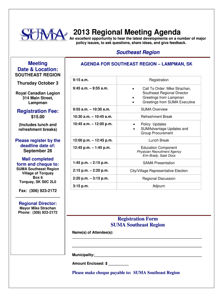 Fillable Online 2013 Regional Meeting Agenda Fax Email Print - pdfFiller