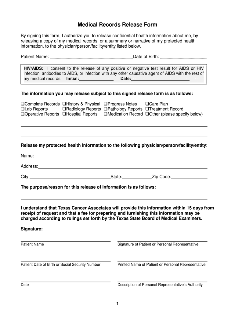 Fillable Online PDF Medical Records Release Form Fax Email Print