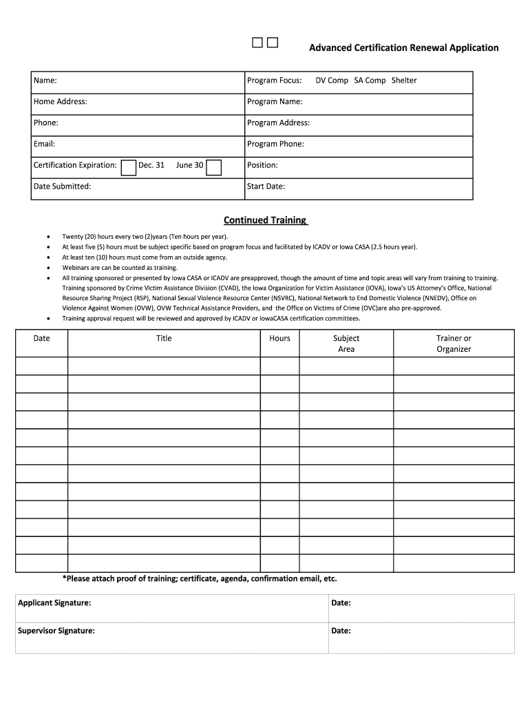 Fillable Online Advanced Certification Renewal Application Fax Email ...