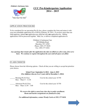 Fillable Online Childrens Continuous Care CCC Pre Kindergarten ...