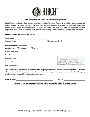 Fillable Online One Time ACH Payment Authorization Form - Birch ...