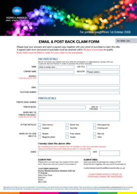 Fillable Online konicaminolta co EMAIL & POST BACK CLAIM FORM - Konica ...