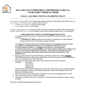 Fillable Online Medical Records Copying and Shipping Policy Fax Email ...