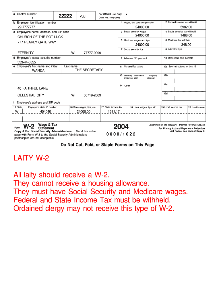 Fillable Online W-2 Copy A Wanda The Secretary - Tax911.com Fax Email Print - pdfFiller