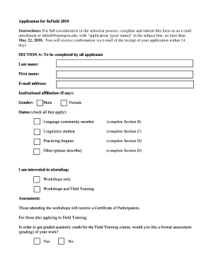 Fillable Online linguistics uoregon BApplicationb for InField b2010b Instructions For full bb ...