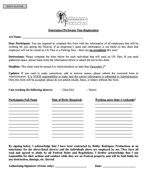 Fillable Online Performer I.D. Pass Registration Form Fax Email Print ...