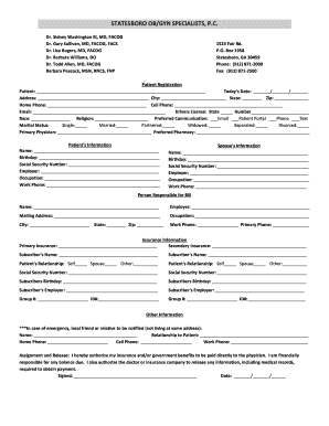 Fillable Online New Patient Registration Packet - Statesboro OB/GYN Fax ...