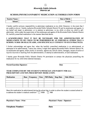 Fillable Online district96 Medication Authorization Form - Riverside ...