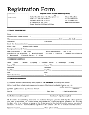 Fillable Online theartleague Registration Form - The Art League ...