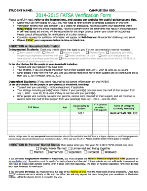 Fillable Online manhattan 2013-2014 FAFSA Verification Form Fax Email ...