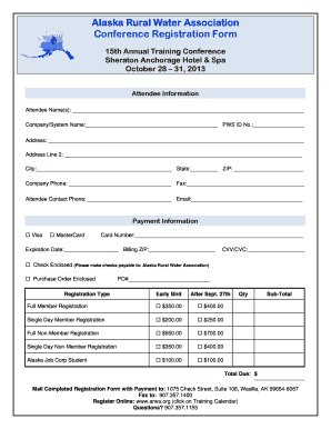Fillable Online arwa Attendee Registration - Alaska Rural Water Association Fax Email Print ...