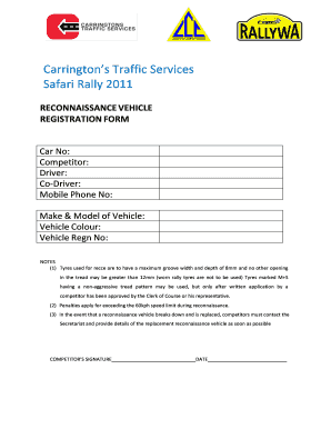 Fillable Online Reconnaisance Vehicle Form (PDF 120KB) - RallyWA Fax ...