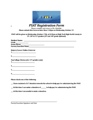 Fillable Online hthncvpa PSAT Registration Form - High Tech High North ...