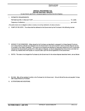 Fillable Online apd army Special provisions f (s) refuse disposal ...