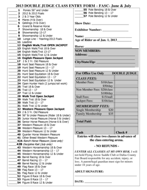 Fillable Online flyingarrowsaddleclub 2013 DOUBLE JUDGE CLASS ENTRY ...