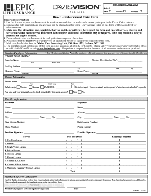 Fillable Online Davis Vision Claim Form - EPIC Life Insurance Fax Email ...