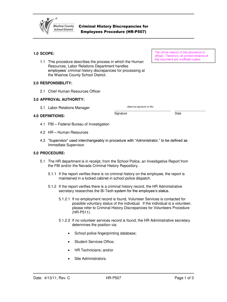 Fillable Online Criminal History Discrepancies for Employees Procedure ...