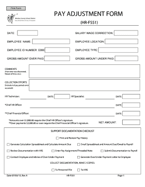 Fillable Online PAY ADJUSTMENT FORM - Washoe County School District Fax ...