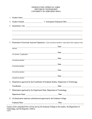 Fillable Online grad uni DISSERTATION APPROVAL FORM DOCTOR OF TECHNOLOGY UNIVERSITY OF NORTHERN ...