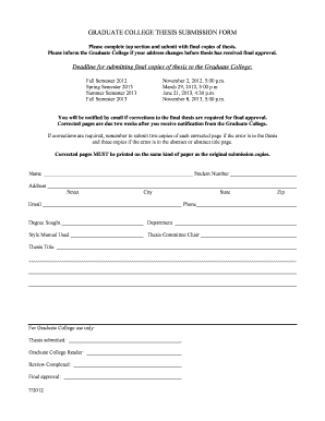 Fillable Online grad uni GRADUATE COLLEGE THESIS SUBMISSION FORM Fax Email Print - pdfFiller
