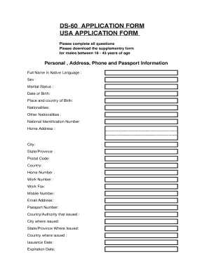 Fillable Online DS-60 APPLICATION FORM USA APPLICATION FORM Fax Email ...