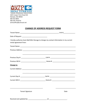 Fillable Online CHANGE OF ADDRESS REQUEST FORM - Auto Mall Mini Storage ...