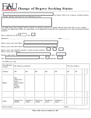 Fillable Online fau Change of Degree Seeking Status Form - Florida ...