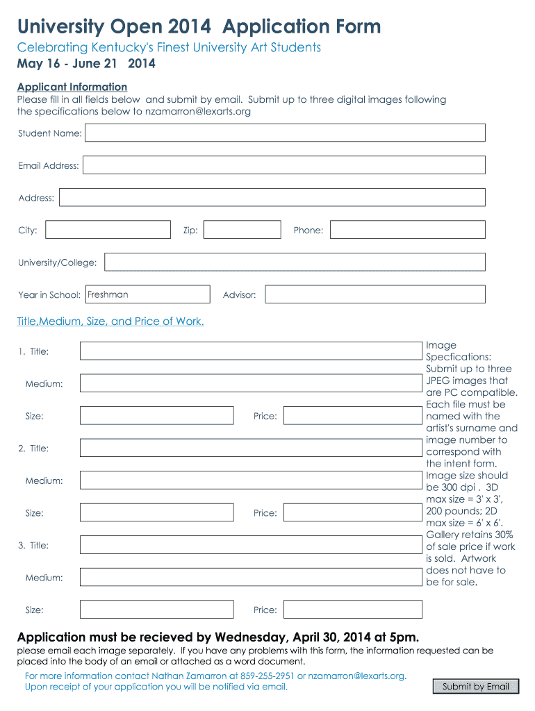 Fillable Online University Open 2014 Application Form - LexArts Fax Email Print - pdfFiller