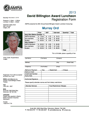 Fillable Online ampia 2013 David Billington Award Luncheon Registration ...
