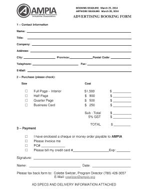 ADVERTISING BOOKING FORM - Ampia - Fill and Sign Printable Template Online
