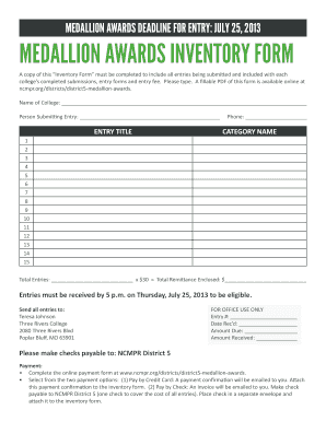 Fillable Online MEDALLION AWARDS INVENTORY FORM - ncmpr Fax Email Print ...