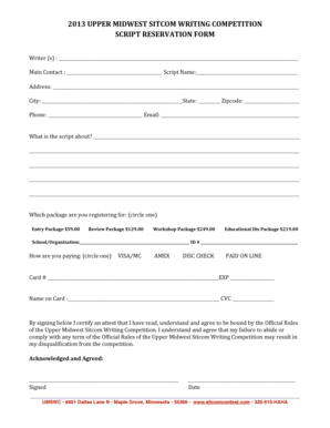 Fillable Online UMSCWC SCRIPT REGISTRATION FORM - Scott Hansen Fax ...