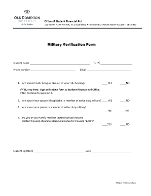 Fillable Online odu Military Verification Form. Military Verification ...