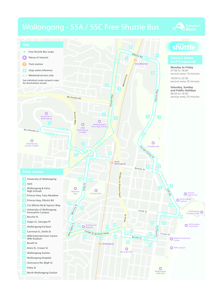 Fillable Online Wollongong - 55A / 55C Free Shuttle Bus Fax Email Print ...
