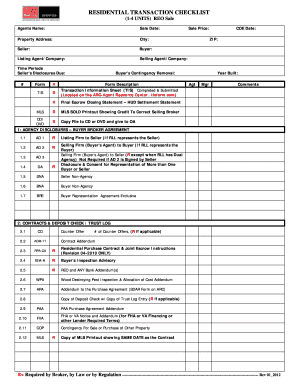 Fillable Online RESIDENTIAL TRANSACTION CHECKLIST - Agent Resource ...