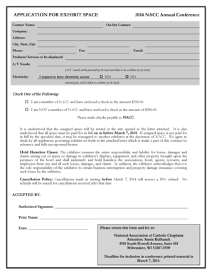 Fillable Online nacc APPLICATION FOR EXHIBIT SPACE 2006 NACC Conference ...