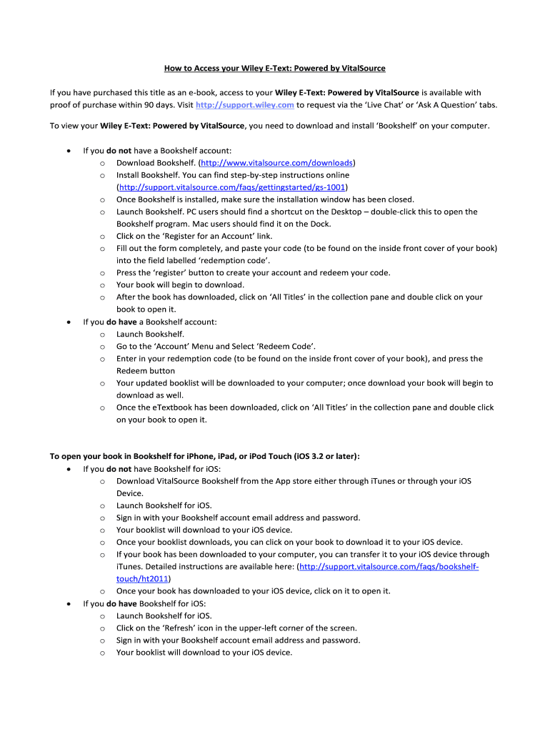Fillable Online How to Access your Wiley E-Text: Powered by VitalSource Fax Email Print - pdfFiller
