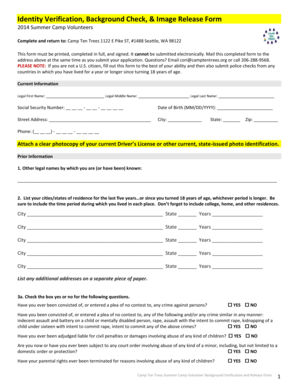 Fillable Online Summer Camp Volunteer Identity Verification, Background ...