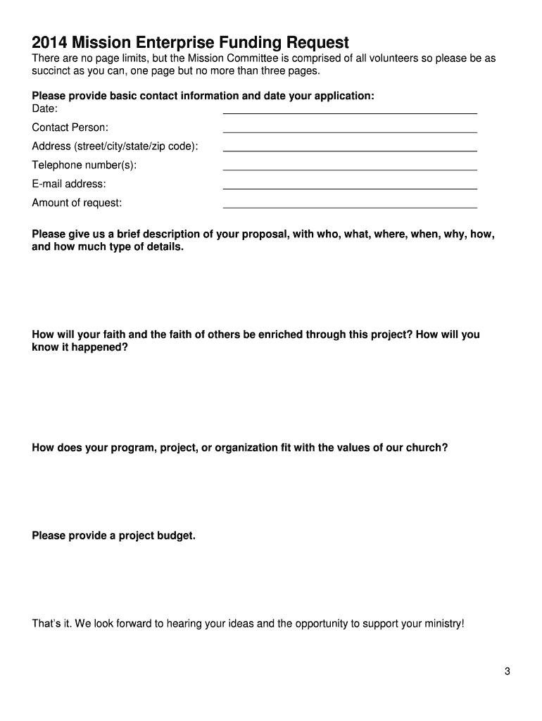 Fillable Online secondpres 2014 enterprise mission application - Second ...