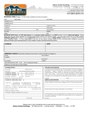 Fillable Online BOOKING FORM (Page 1 of 3) Please complete one form per ...