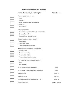 Fillable Online Checklist of Forms DocumentsRecords to Bring In ...