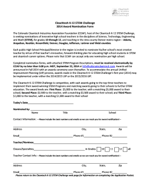 Fillable Online Cleachtech K-12 STEM Challenge 2014 Award Nomination ...