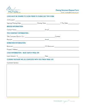 Fillable Online Closing Document Request Form - Michigan Mutual Inc ...