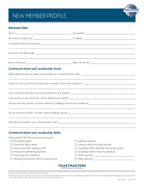 Fillable Online d25toastmasters BNewb-Member Profile Sheet - Toastmasters International Fax ...
