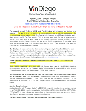 Fillable Online Restaurant Letter and Registration Form - Wix.com Fax ...