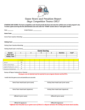 Fillable Online Game Score and Penalties Report Boys Competitive Teams ...